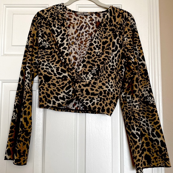 Tops | Cheetah Crop Top With Flare Sleeve | Poshmark